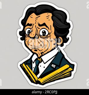 Sticker style illustration of Jorge Luis Borges with flowers. Tattoo ...