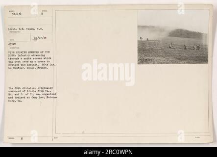 Members of the 318th Infantry advancing through a smoke screen during ...