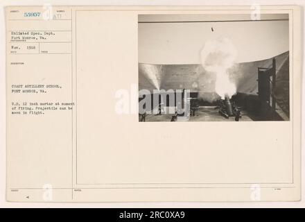 U.S. military personnel firing a 12-inch mortar at a U.S. fortress ...