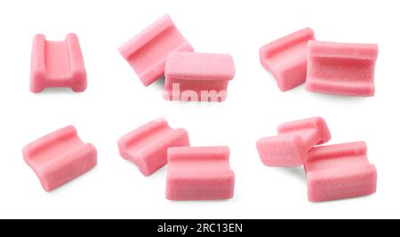 Set of tasty pink bubble gums on white background Stock Photo - Alamy