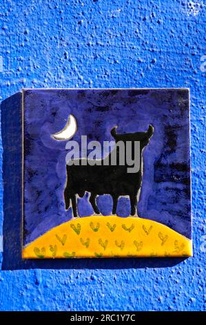Villajoyosa, Spain, Tile art painting of the Virgin Mary on a cement ...