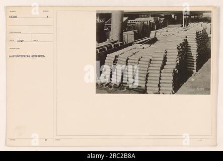 Workers at an ordnance manufacturing facility during World War One. The ...