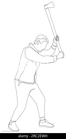 One continuous line of a Lumberjack. Thin Line Illustration vector ...
