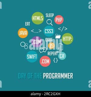 Professional programmer holiday greeting card with glyph icon element ...