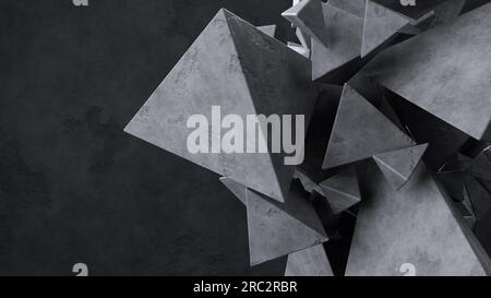 Abstract concrete triangle pyramids on dark concrete background Stock ...