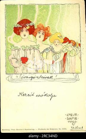 Raphael Kirchner - Art Nouveau lady holding looking upward Stock Photo ...