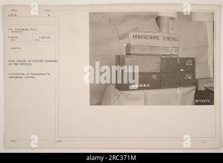 A collection of tool chests used by various branches of the military ...