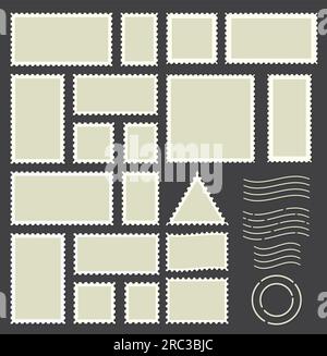 Blank Postage Stamps Frames Set isolated on transparent background. Vector illustration. Eps 10 ...