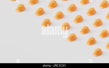 A collection of construction safety hard hats. isometric background. 3D ...
