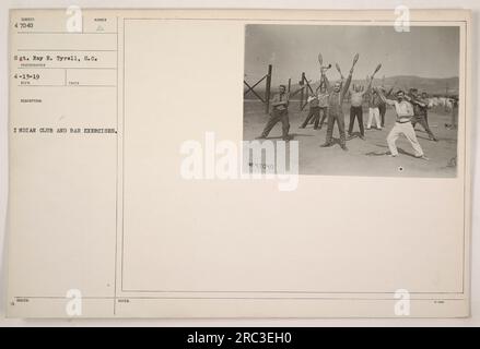 Soldiers performing physical training exercises during World War One ...
