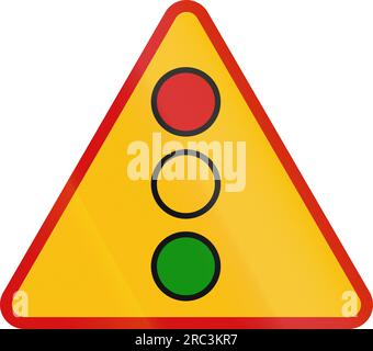 Polish traffic warning sign: Intersection with traffic circle Stock ...