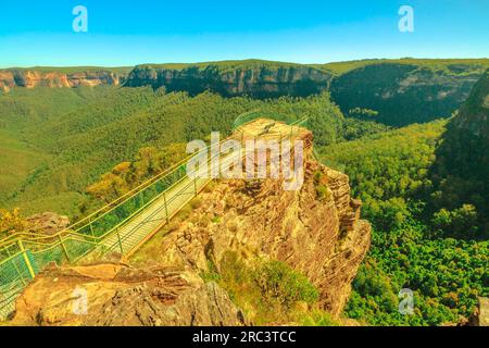 Panorama over Pulpit Rock lookout famous landmark in Blue Mountains ...