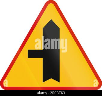 Polish danger warning sign: T-intersection, priority over other road ...