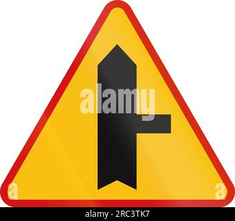 Polish danger warning sign: T-intersection, priority over other road ...