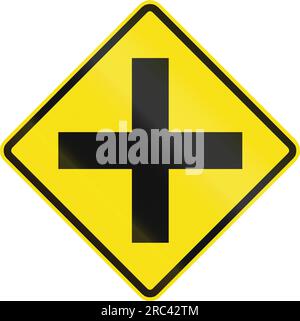 Chilean road warning sign: 3-way Intersection ahead Stock Photo - Alamy