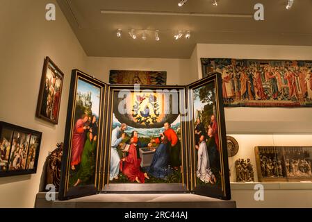 Painted medieval 3-piece altar, Cluny Museum - National Museum of the Middle Ages, Paris, France ...