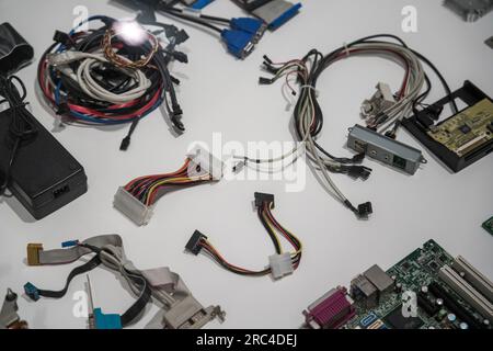 Various old computer motherboards and computer accessories Stock Photo ...