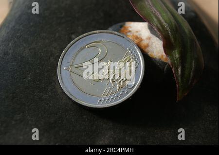 2 euro coin reverse. European proof bimetallic coin Stock Photo - Alamy