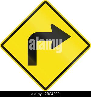 Chilean road warning sign: Right curve ahead Stock Photo - Alamy
