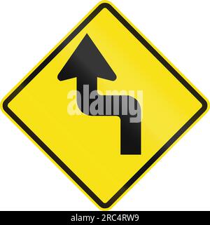 Chilean road warning sign: Reverse curve first to left Stock Photo - Alamy