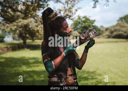 Mayan warrior in a traditional costume Stock Photo - Alamy