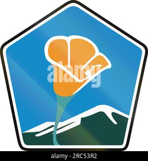 Scenic byway shield in California, USA, showing the state flower ...