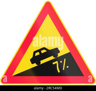 Yellow warning sign with steep slope symbol Stock Photo - Alamy