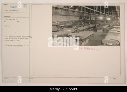 Interior of military barracks serving as living quarters for ...