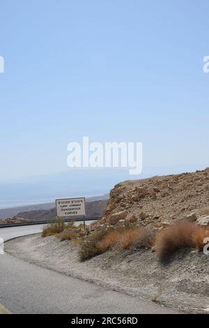 Curvy Road between Arad and Ein Bokek with Road Signs - Lower Basin of the Dead Sea Stock Photo ...