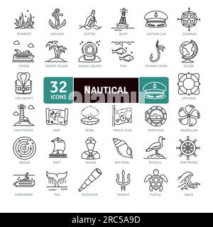 Nautical and ocean icons Pack. Thin line icon collection. Outline web ...
