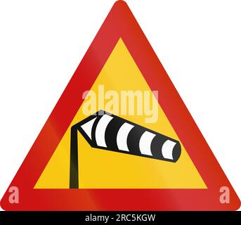 Warning sign with crosswinds symbol Stock Photo - Alamy