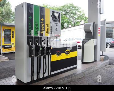 Cremona, Italy - July 3 20223 Self service modern fuel pump at Eni Agip ...