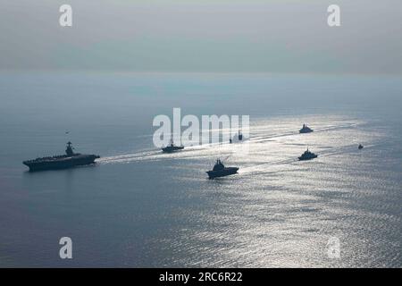 Italian guided missile frigate ITS Carabiniere (F593), observes an F/A ...