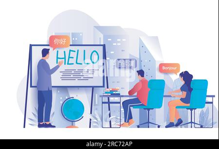 Person Learning Languages, Vector Cartoon Stick Figure Illustration ...