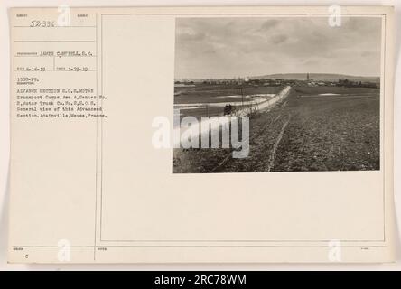 A historical photograph showing a troop transport using field railway ...