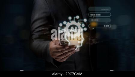 Businessman using Chatbot Chat GPT Chat with AI Artificial in ...