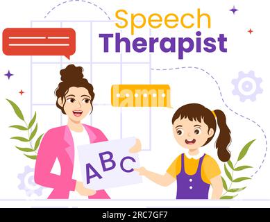 Speech Therapist Vector Illustration with Child Training Basic Language ...