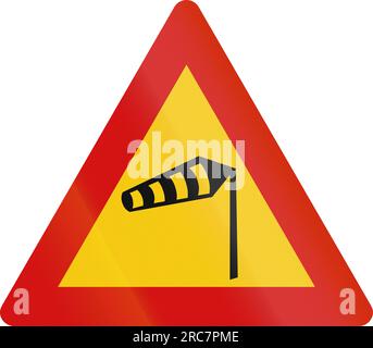 Warning sign with crosswinds symbol Stock Photo - Alamy