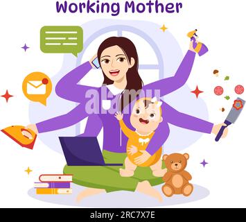 Working Mother Vector Illustration with Mothers who does Work and Takes ...