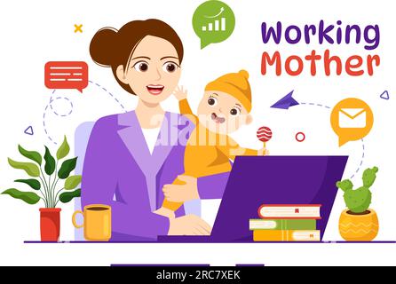 Working Mother Vector Illustration with Mothers who does Work and Takes ...