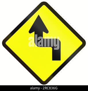 Indonesian road warning sign: Reverse curve first to right Stock Photo ...