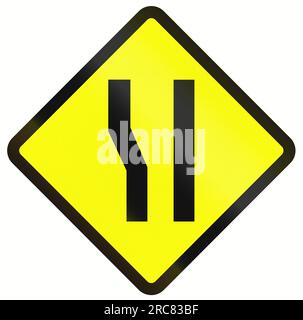 Indonesian road warning sign: Left lane begins or road widens on the ...