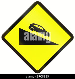 Indonesian road warning sign: Steep downhill grade Stock Photo - Alamy