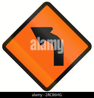 Indonesian road warning sign: Left lane begins or road widens on the left Stock Photo - Alamy