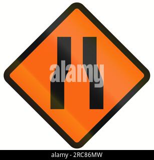 Indonesian temporary road warning sign: Narrow bridge symbol Stock Photo - Alamy