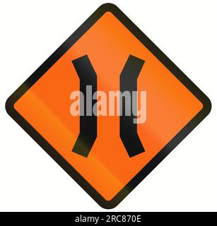 Indonesian road warning sign: Narrow bridge symbol Stock Photo - Alamy