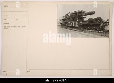 A photograph of a 16-inch howitzer mounted on a warship during World ...