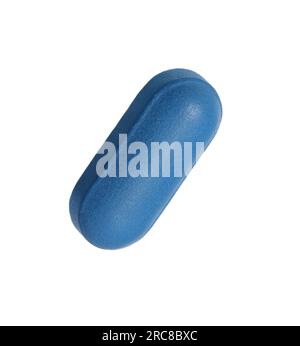 One blue pill on white background. Medicinal treatment Stock Photo - Alamy