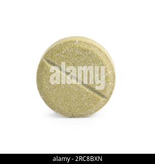 One round pill on white background. Medicinal treatment Stock Photo - Alamy