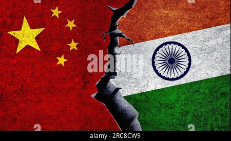 India and China flags together. China and India conflict. China vs ...